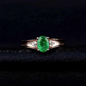 Lanmi Solid 14K Rose Gold Natural Green Emerald Diamonds Engagement Ring Wedding Rings for Ladies Women Promotion