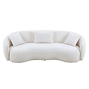 ERYE Modern 4 Seats Curved Sofa Oversized Teddy Fleece Boucle Sofa&Couch, Beautiful Freestanding Half-Moon Sofa Comfy Leisure Couch with 3 Big Pillows for Home Office Apartment Living Room