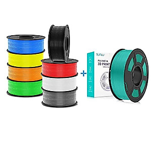 SUNLU 250g ABS Filament 1.75mm Bundle and PLA Meta 3D Printer Filament Green, Dimensional Accuracy +/- 0.02 mm, 0.25 kg Spool, 8 Rolls, Black+White+Grey+Blue+Yellow+Green+Red+Orange