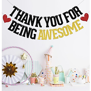 KEWUFD Thank You for Being Awesome Banner Black Glitter We Will Miss You Banner Thank You For Being Awesome Banner For Graduation/Farewell/Going Away Party Decoration Supplies For Men/Women