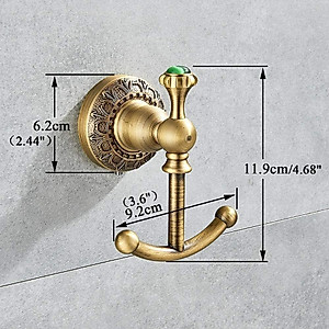 CELIKA Self Adhesive Hooks,Retro Hook,Double Robe Hook Antique Double Robe Hook Clothes Hooks Bathroom Antique Brass Coat Hat Hangers Towel Rack Solid Brass Vintage Style Dual Hangers Wall Mounted
