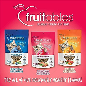 Fruitables Cat Crunchy Treats For Cats – Healthy Low Calorie Packed with Protein – Free of Wheat, Corn and Soy – Made with Real Salmon with Cranberry – 2.5 Ounces
