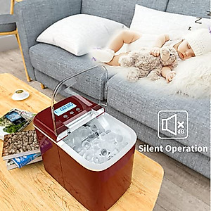 ARLIME Portable Ice Maker Machine, 26Lbs/24H Self-Cleaning Ice Maker, 9 Cubes S/L Ready in 6 Mins, Small Cube Maker with Scoop and Basket, for Home, Kitchen, Office, Bar, RV (Red)