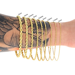 Nuragold 14K Yellow Gold Solid Rope Diamond Cut Chain Necklace, Bracelet, or Anklet/Lengths 7"- 30" / All widths from 1mm to 10mm - Real Italian Jewelry for Mens and Womens