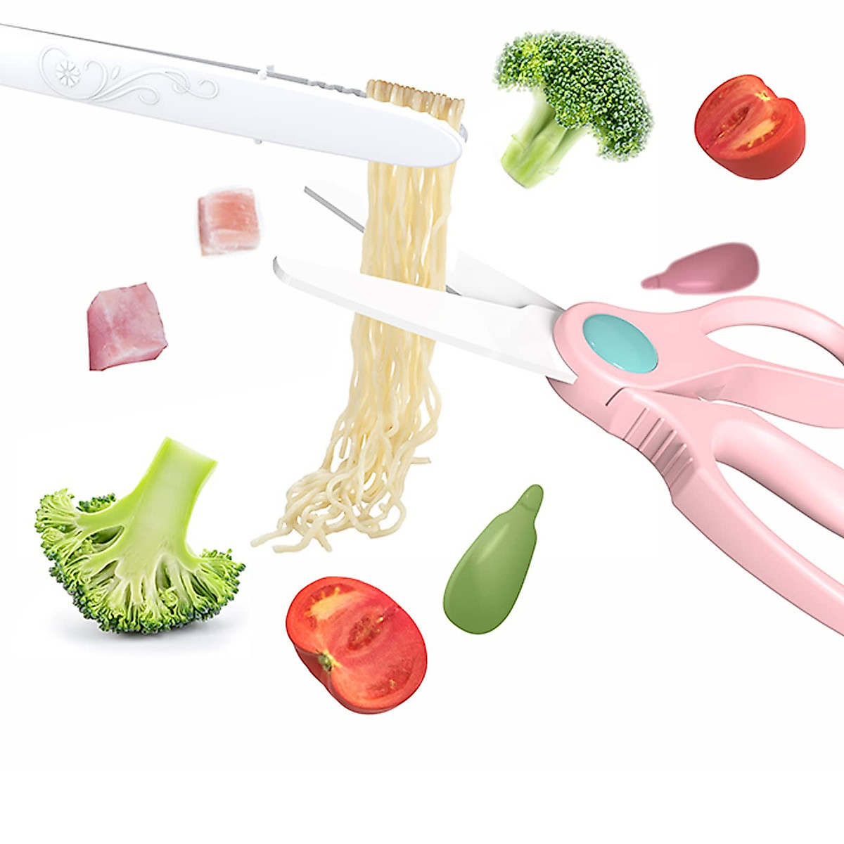 DAMPEN Ceramic Scissors,Soft-grip Handles,Safety Healthy,Kitchen Scissors,Baby Food Ceramic Scissors with Travel Cover for Kids Food 2 PACK (DSP-3)