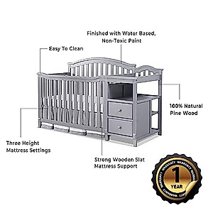 Sorelle Furniture Berkley Crib and Changer with Slat Panel Back Classic -in- Convertible Diaper Changing Table Non-Toxic Finish Wooden Baby Bed Toddler Childs Daybed Full-Size Nursery - Gray