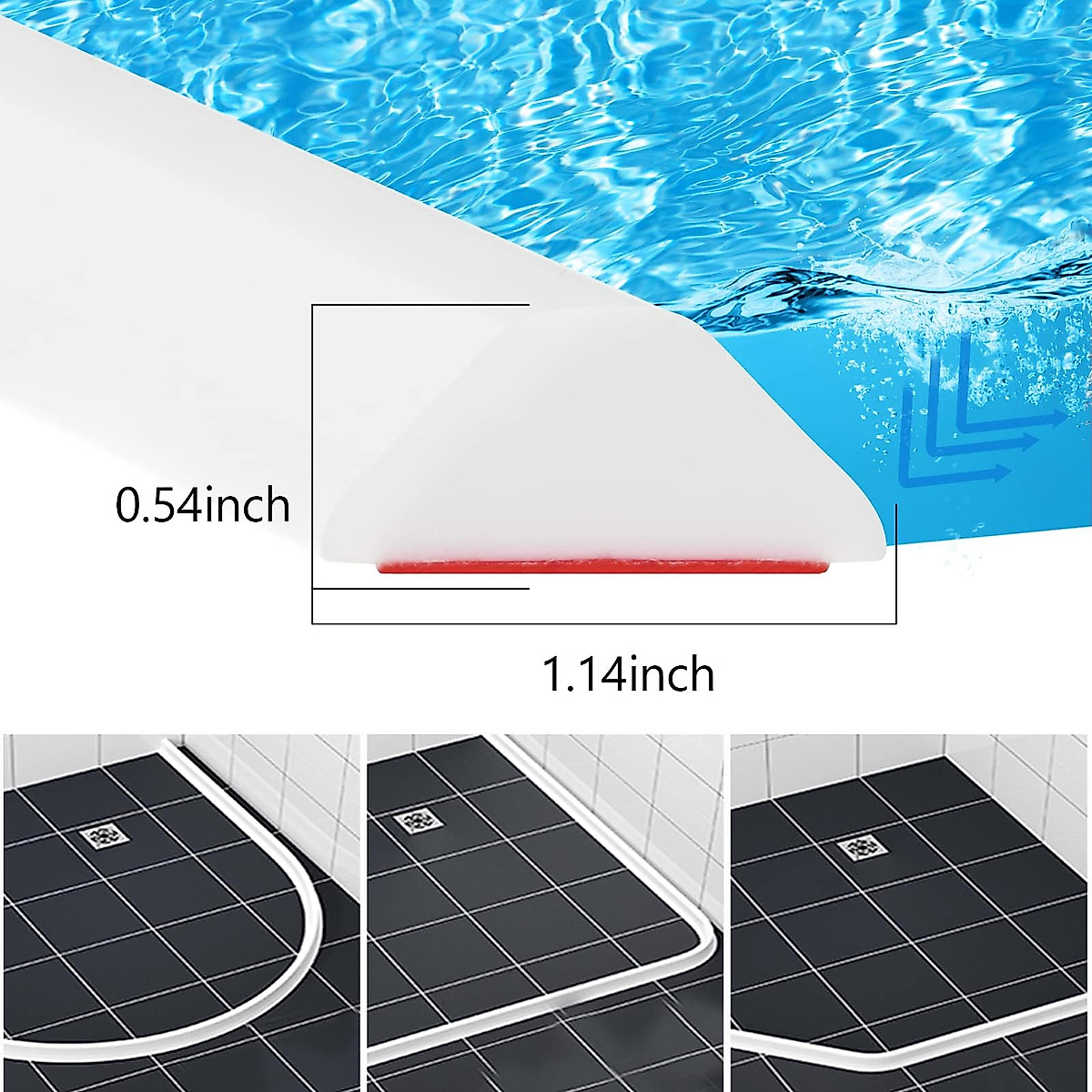 Duzzy 67 Inch Collapsible Shower Water Dam, Shower Threshold Water Stopper Barrier and Retention System and Keeps Water Inside Threshold Dry and Wet Separation, Suitable for Bathroom & Kitchen