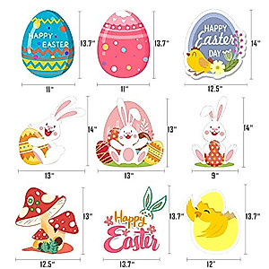 9 Pieces easter yard signs garden decorations outdoor, happy easter yard sign with Stakes, large ornaments for outside Corrugated Plastic Bunny Egg Chick
