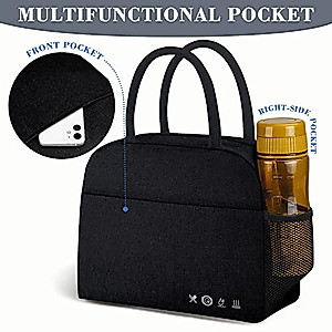 KUBYA Lunch Bag for Women Men Reusable Lunch Box Insulated Lunch Tote Bag for Work, School, Picnic or Travel - Black