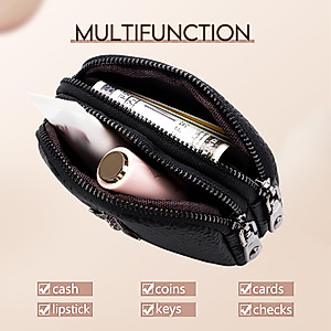 imeetu Women Leather Coin Purse, Small 2 Zippered Change Pouch Wallet(Black)