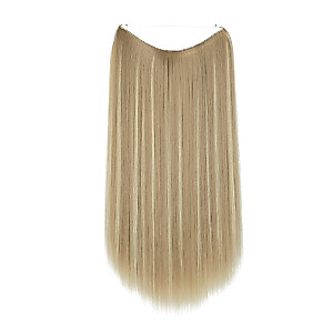 SARLA Invisible Wire Hair Extensions Straight Long Synthetic Hairpieces 22 Inch Adjustable Transparent Headband for Women Dirty Blonde