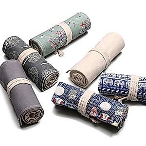 FZBNSRKO Canvas Pencil Wrap,Colored Pencil Roll Up Wrap Travel Drawing Coloring Pencil Holder Organizers with 48 Slots for Student Artist Adult(Grey Cow)