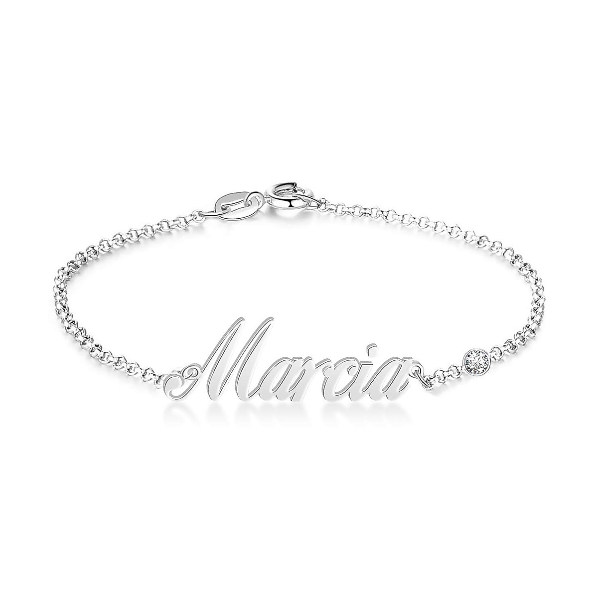 Personalized Name Bracelet or Anklet Bracelet with CZ birthstone 925 Sterling Silver /14K Custom Names Tiny Bar Bracelet Dainty Jewelry Birthday Gifts for Women， 7"+1.5"