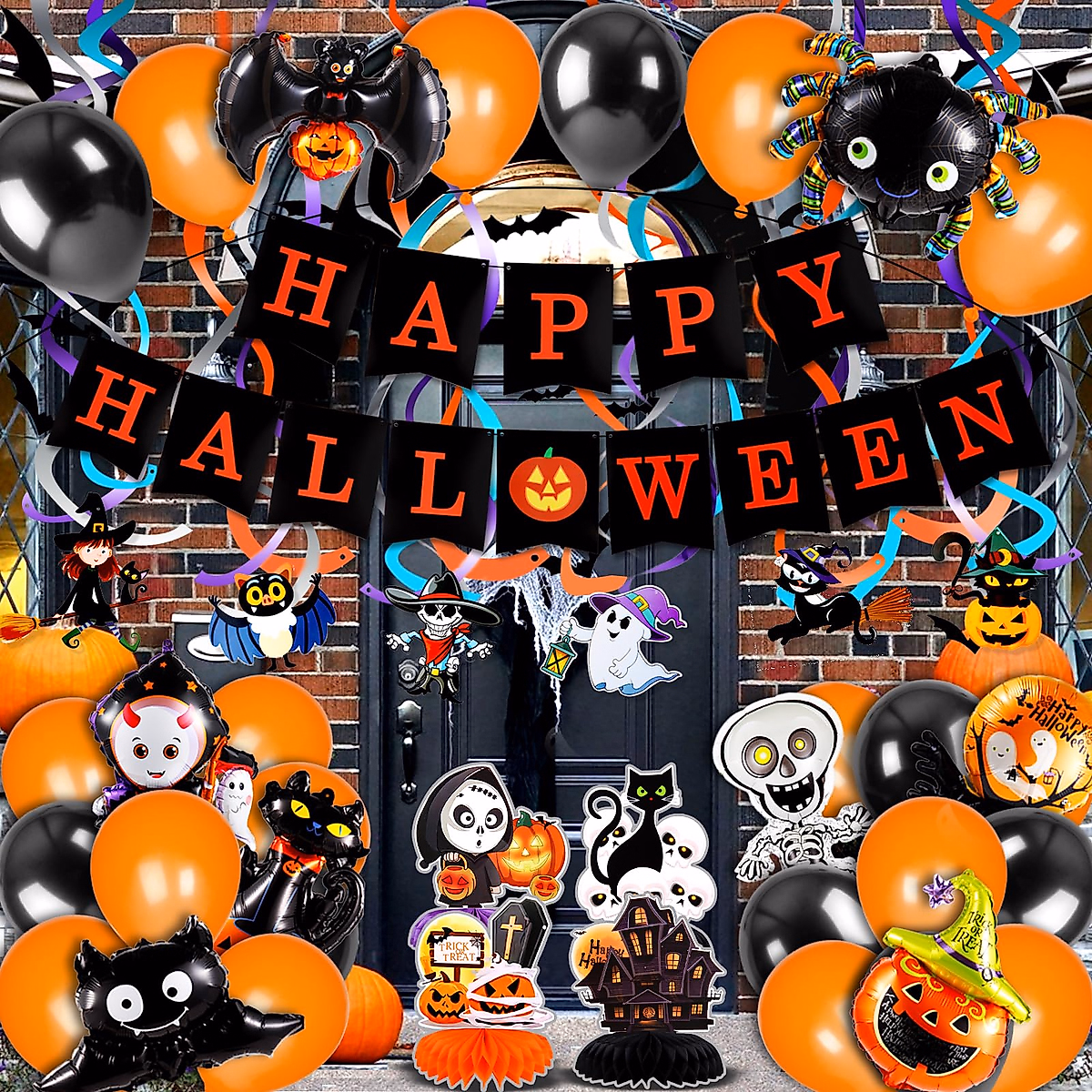 Halloween Party Favors Decorations Indoor-Halloween Party Decorations- Halloween Theme Party Toys Supplies - Halloween Party Banner Halloween Balloon, 3D Bat, Honeycomb Centerpiece