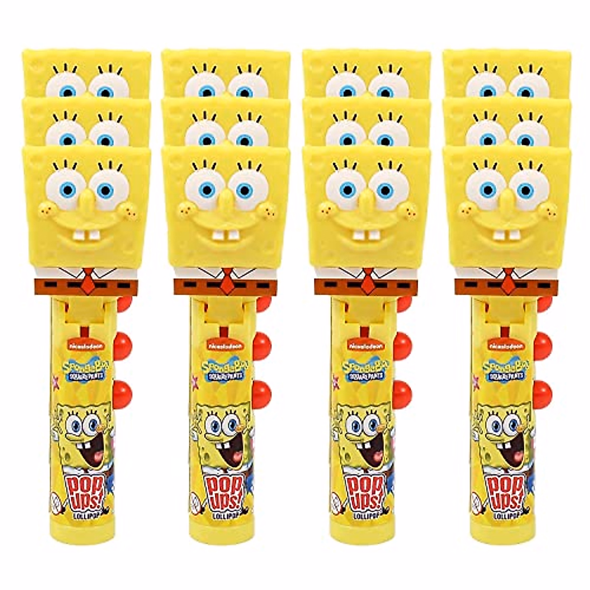 Pop Ups! Spongebob Squarepants Lollipop Holder | Collectable Spongebob Toy Lollipop Case | Party Favors for Halloween, Goodie Bags, Piñata Candy, Game Prizes | Bulk Set of 12 | Lollipops Included