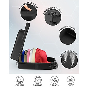 Allgawise Set of 2 Hard Hat travel Cases for Baseball Caps - Hat Storage Organizer Holder with Handle, Shoulder Strap and Trolley Sleeve, Protect up to 10 Hats for Outdoor and Home Storage, Black