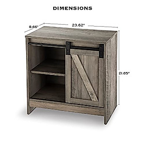 Landia Home Farmhouse Accent Cabinet, End Table, Modern Bed Side End Table with Barn Door and Shelf, Nightstand for Bedroom, Living Room, Grey