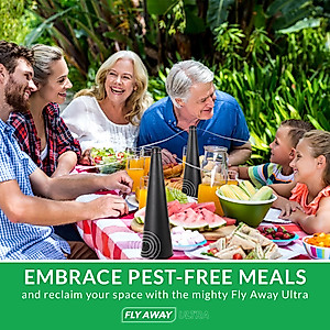 Fly Away Ultra - 2 Pack Rechargeable Outdoor Fly Fans for Tables with Ultrasound, Outdoor or Indoor Tabletop use, Restaurant, Barbeque, Events, Deter Flies, Wasps, Bees, Moscas and Bugs, Hanging Hook.