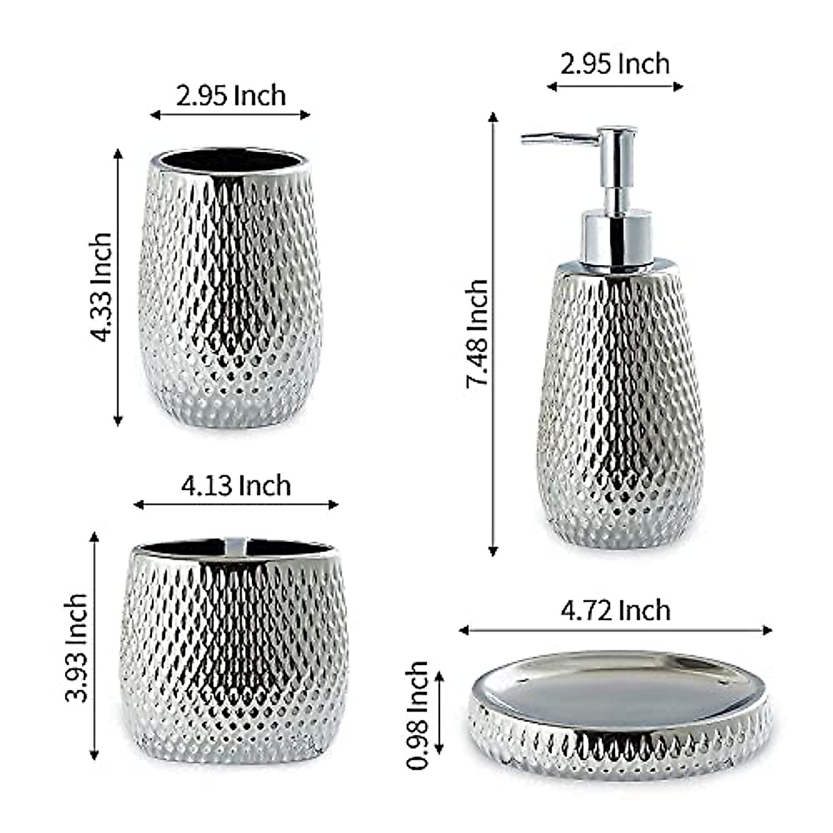 BASDHE Bathroom Accessories Set 5 Piece Bath Ensemble Includes Trash Can,Toothbrush Holder,Toothbrush Cup,Soap Dispenser,Soap Dish for Decorative Countertop and Housewarming Gift, Grey