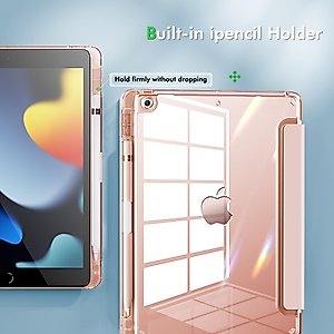 INFILAND Case Compatible with iPad 9th /8th /7th Generation Case(2021/2020/2019),【Ultra-Clear Back & PU Leather Cover】【6 FT Drop Protection】 iPad 10.2 Inch with iPencil Holder-Clear Silver