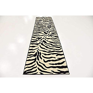 Unique Loom Wildlife Collection Animal Inspired with Zebra Design Area Rug, 2 ft 7 in x 10 ft, Ivory/Black