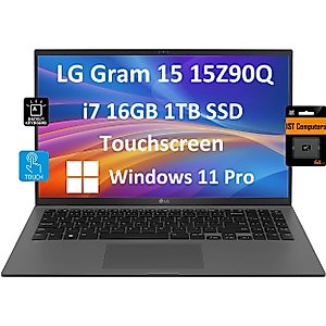 LG Gram 15 15Z90Q Business Laptop (15.6" FHD Touchscreen, Intel 12-Core i7-1260P, 16GB RAM, 1TB SSD) Ultra-Light & Slim, Long Battery Life, Backlit KB, 1080p IR Webcam, IST SD Card, Win 11 Pro, Black