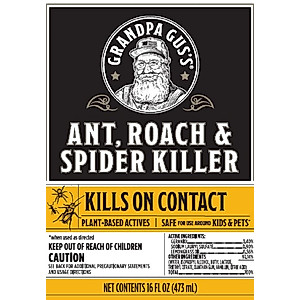 Grandpa Gus's Natural Ant, Roach & Spider Killer Spray, Plant-Based Actives Kill Insects & Bugs On Contact, Non-Greasy, Not Flammable, No Stains, Fresh Scent, 16 oz