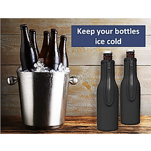 TahoeBay Beer Bottle Insulator Sleeves (Black) Neoprene Coolers with Zipper for 12oz Longneck Bottles (4)