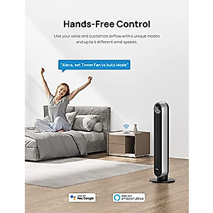Dreo Nomad One S Smart WiFi Tower Fan with Remote, Alexa Fan,Silver,36inch,DR-HTF007S-Vine
