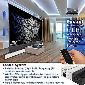 Elite Screens Kestrel Tab-Tension CLR, 121" Diag. 16:9, Ultra-Short Throw Ceiling Ambient Light Rejecting (CLR®/ALR) Electric Floor-Rising Projector Screen,Black Casing, FTE121UH2-CLR