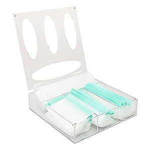 Details lab Ziplock Bag Storage Organizer with Clear Acrylic Bonus Drawer, Holds Plastic Food Baggies for Kitchen Pantry Drawer, Compatible with All-Size Ziploc Bags, Food Container Organizer