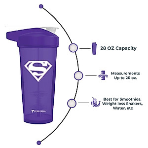 PerfectShaker Performa™ ACTIV DC Comics & Justice League Series Shaker Bottle, Best Leak Free Bottle with ActionRod Mixing Technology for Your Sports & Fitness Needs! (28oz, Supergirl)