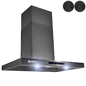 AKDY 30 in. 343 CFM Convertible T-Shape Wall Mount Black Stainless Steel Kitchen Range Hood with Touch Panel and Carbon Filters