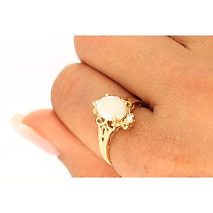 Gin & Grace 14K Yellow Gold Natural Opal & Diamond (I1,I2) Engagement Propose Promise Ring for Women