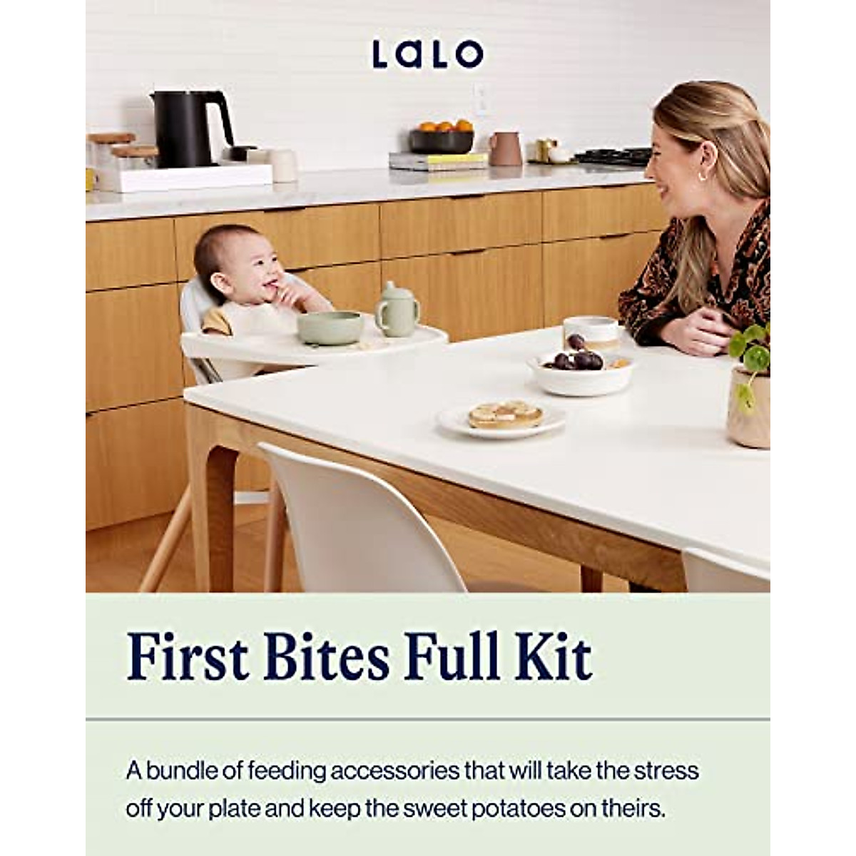 Lalo First Bites Silicone Baby Feeding Set - Baby Led Weaning Supplies - Non-Toxic Silicone - Includes 2 Bibs, 2 Spoons, Training Cup, Suction Plate and Bowl - 6 Pieces - Oatmeal