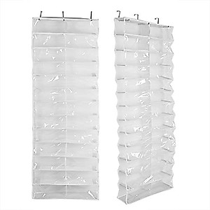 26 Pocket Shoe Organizer, Crystal Clear Over The Door Hanging Closets Storage Bag for Shoes, Sneakers or Accessories(White)