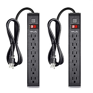 TiFFCOFiO Surge Protector Power Strip, 4 Ft Extension Cord, 2-Pack Surge Protector, 1000 Joules, Multiple Protection Outlet Strip, Wall Mountable, ETL Listed, Black