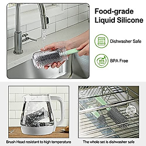 Bottle Brush Set -Baby Travel Essential-6 in 1 Bottle Cleaner Kit with Silicone Bottle Brush,Nipple Cleaner Brush,Straw Brush,Soap Dispenser,Storage Box,Bottle Drying Rack for Home and Travel(Green)