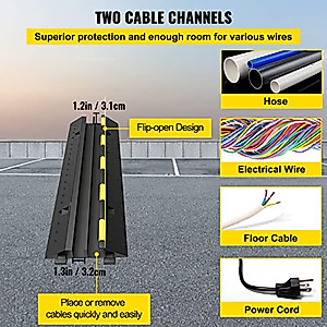 Happybuy 3 Pack of 2 Channel 11000lbs per Axle Capacity Protective Wire Cord Ramp Driveway Rubber Traffic Speed Bumps Cable Protector