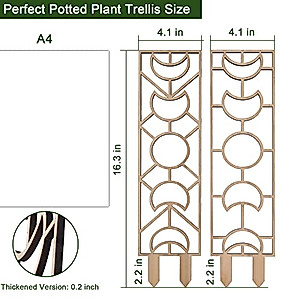 WellSign Garden Plant Trellis for Climbing Plants Indoor Pot, 16.3inch Small Wooden Trellis for Potted Plants with Moisture-Proof Layer for Vine Flower Support, Moon and Geometric Shape Design 2Pack
