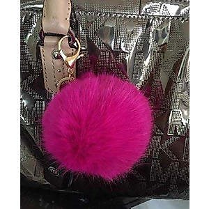 Miraclekoo Cute Rabbit Fur Ball Pom Pom Key Chain Rose Fluffy Keychain with Plush for Car Key Ring or Handbag Bag Decoration