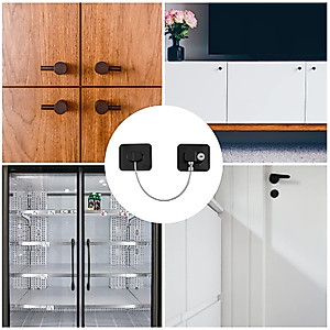 SAVITA 2 Pcs Refrigerator Door Locks, Fridge Lock with 2 Keys Stainless Steel Zinc Alloy Strong Adhesive Lock Protect Baby Kid Safe for Windows Kitchen Cabinets Cupboard Refrigerator Drawer (Black)