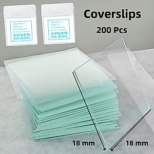 Blank Microscope Slides and Coverslips, 50Pcs Pre-Cleaned Blank Microscope Slides and 200Pcs 18mm Coverslips, for Microscopy Experiments and Analysis, Microscope Accessories. (A)