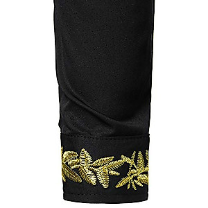ZEROYAA Men's Luxury Gold Embroidery Design Slim Fit Long Sleeve Button Up Dress Shirts ZHCL44-Black Large