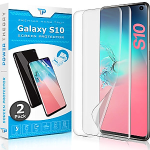 Power Theory Designed for Samsung Galaxy S10 Screen Protector [Not Glass], Easy Install Kit, Case Friendly, Full Cover, Flexible Film Anti Scratch, 2 Pack