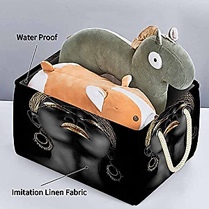 WONDERTIFY African American Woman Storage Bin Afro Girl Decorative Foldable Storage Baskets Cubes Organizer for Shelf Closet Bedroom Gold Black