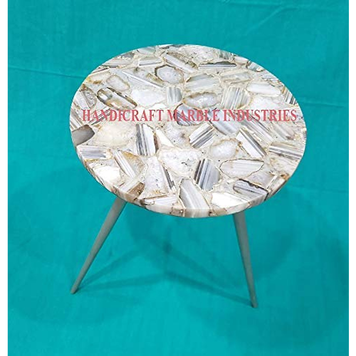 Agate Coffee Table with Metal Base, 18" Inch Round (Customize Sizes) Natural Grey White Brown Agate Table, Stone Coffee Table, Agate Table Top, Agate Round Coffee Table