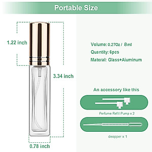 6pcs Refillable Perfume Bottle, 8 ML BPA Free Spray Atomizer Perfume Bottle, Leak Proof Glass Perfume Atomizer with Metallic Aluminum caps