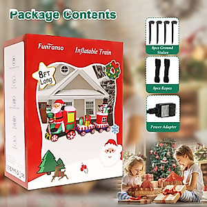 8 FT Christmas Inflatable Train with Santa Claus, Snowman, Penguin, Gift Boxes, Blow Up Yard Decorations with Built-in Lights, Lovely Xmas Train carriage for Holiday Display Lawn Garden Party Decor