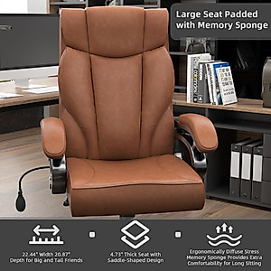 HONIFUR Big and Tall Executive Office Chair, Wide Seat Leather Chair with Lumbar Support and Comfy Arms, Ergonomic High Back Computer Desk Chair for Home (Brown)